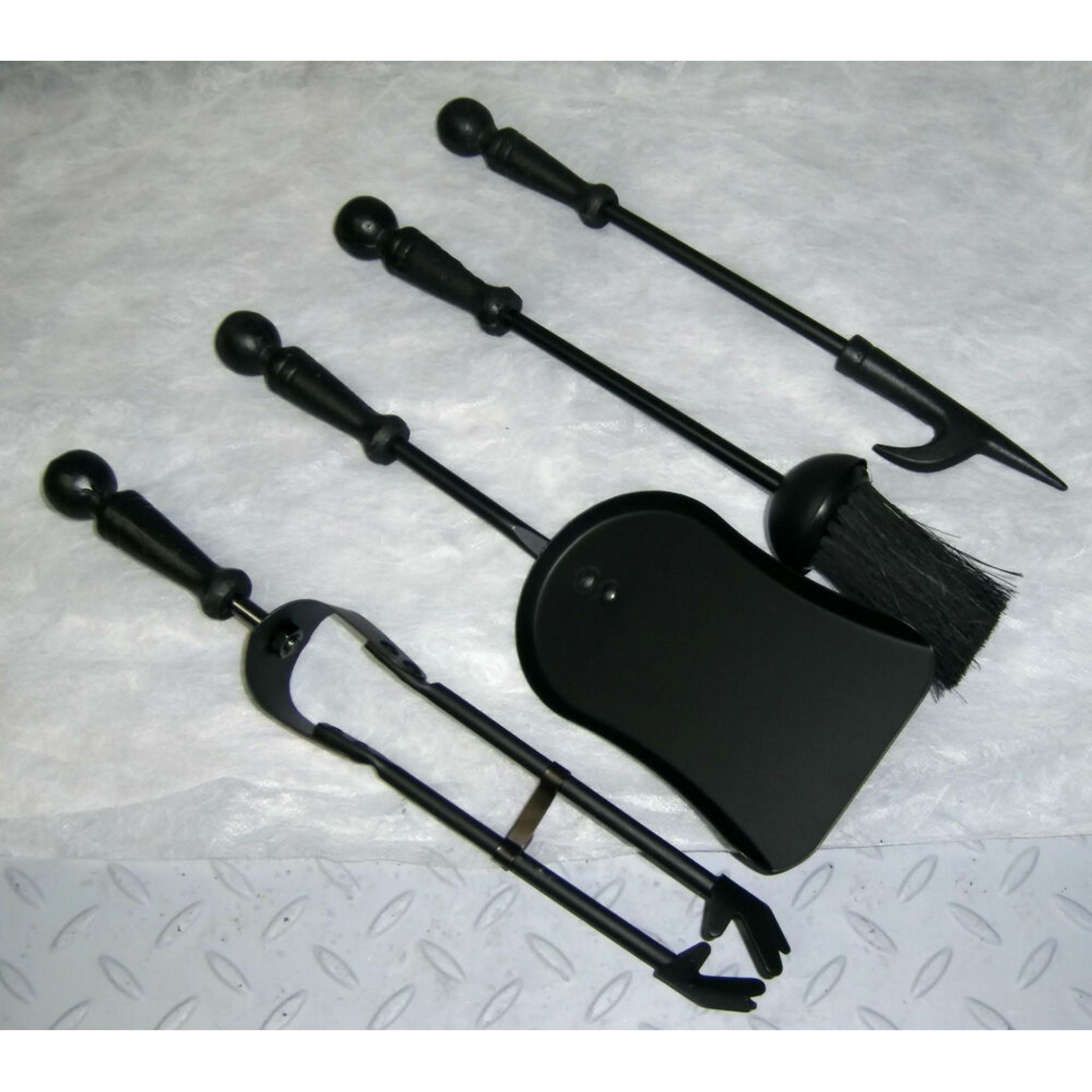 DeVille 18" BLACK Round Top Heavy Duty Companion Coal Fuel Fire Set ...