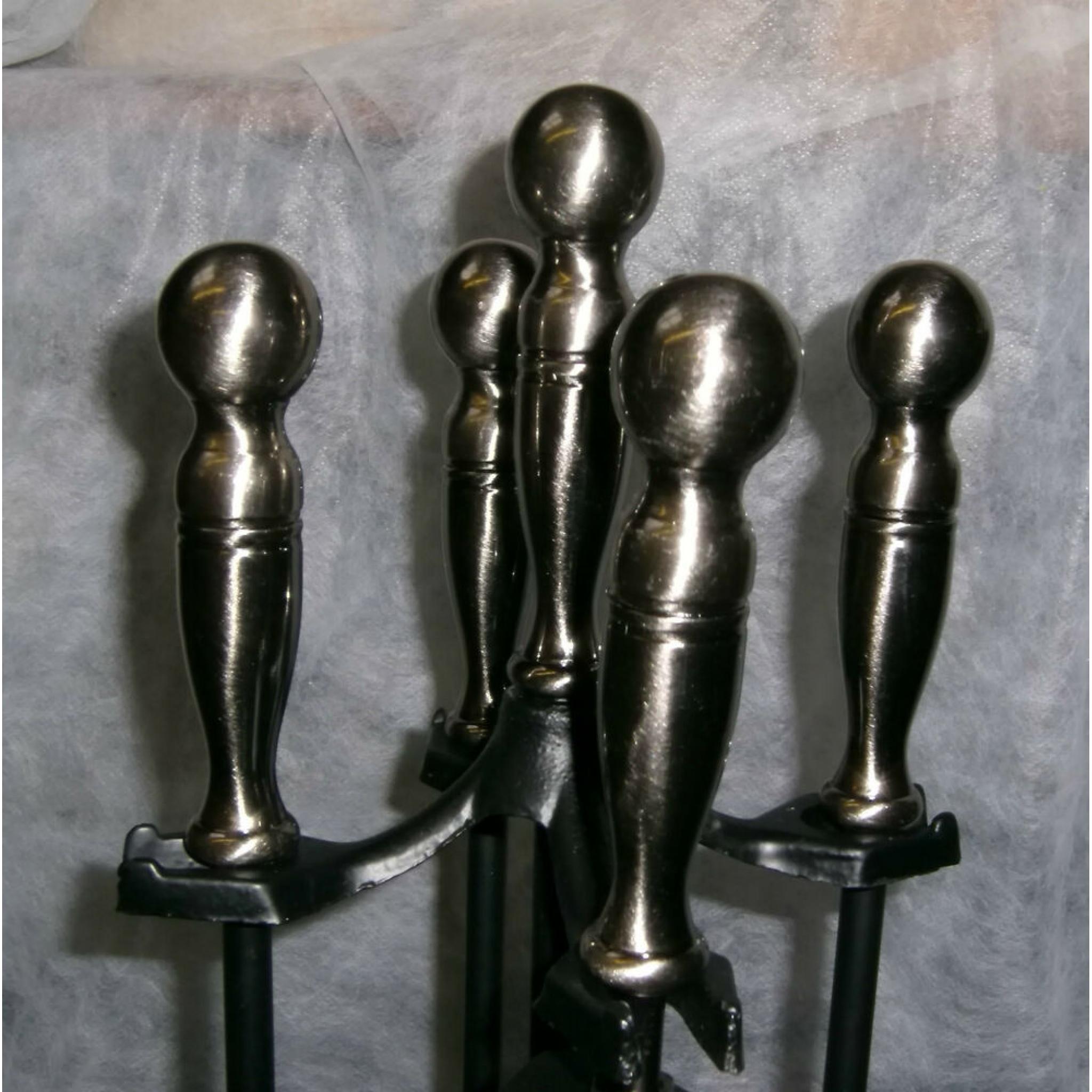 DeVille PEWTER Round Top Companion Coal Fuel Fire Set CHROME SILVER ...